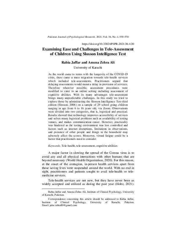 (PDF) Examining Ease and Challenges in Tele-Assessment of Children ...