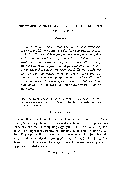 (PDF) The computation of aggregate loss distributions