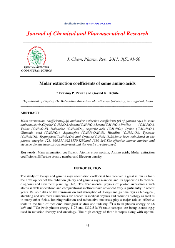 (PDF) Molar extinction coefficients of some amino acids