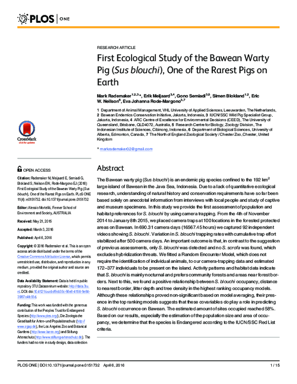 (PDF) First Ecological Study of the Bawean Warty Pig (Sus blouchi), One ...