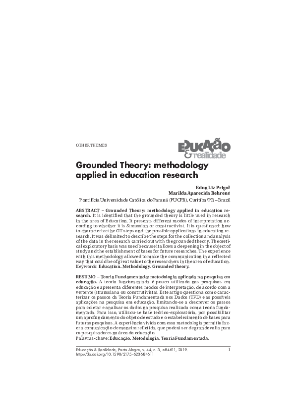 (PDF) Grounded Theory: methodology applied in education research