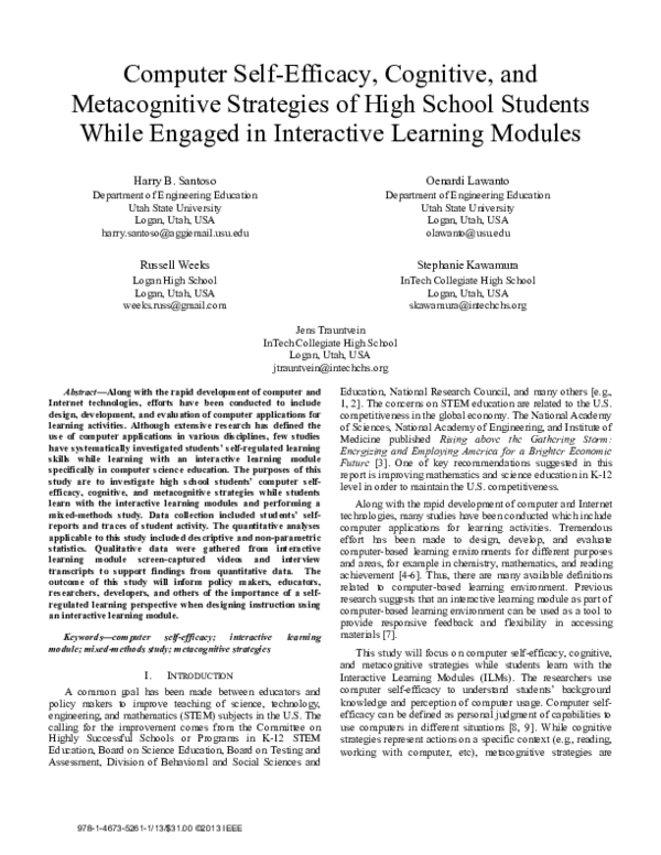 (PDF) Computer self-efficacy, cognitive, and metacognitive strategies ...