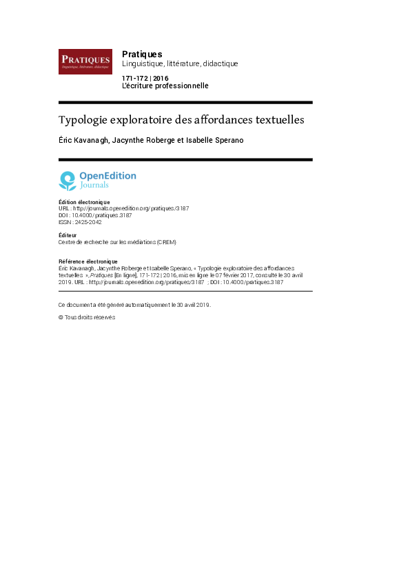 (PDF) Typologie exploratoire des affordances textuelles