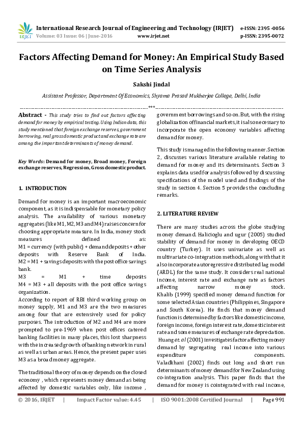 (PDF) Factors Affecting Demand for Money: An Empirical Study Based on ...