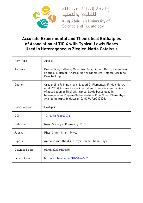 (PDF) Accurate Experimental and Theoretical Enthalpies of Association ...