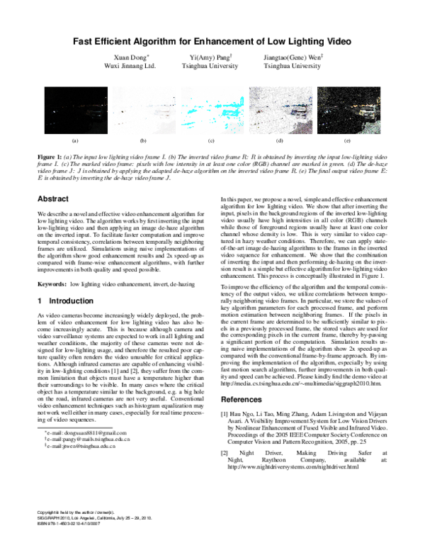 Pdf Fast Efficient Algorithm For Enhancement Of Low Lighting Video