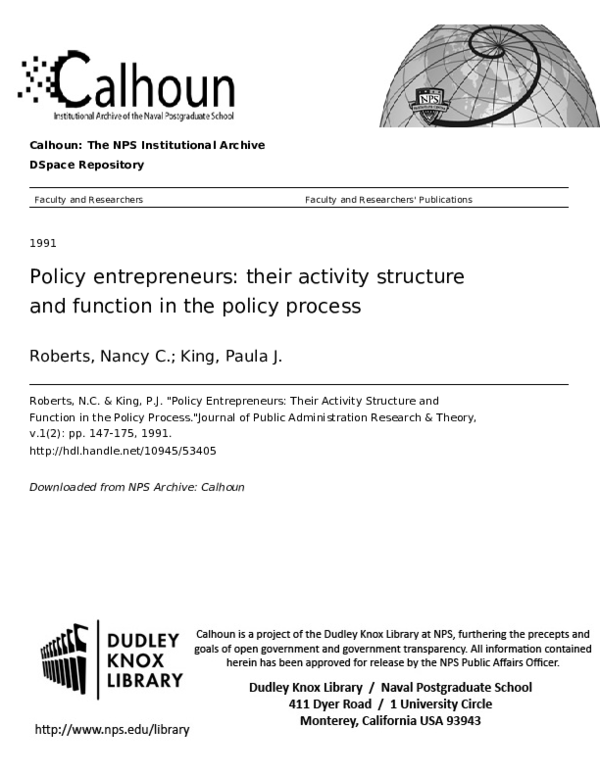 (PDF) Policy Entrepreneurs: Their Activity Structure and Function in ...