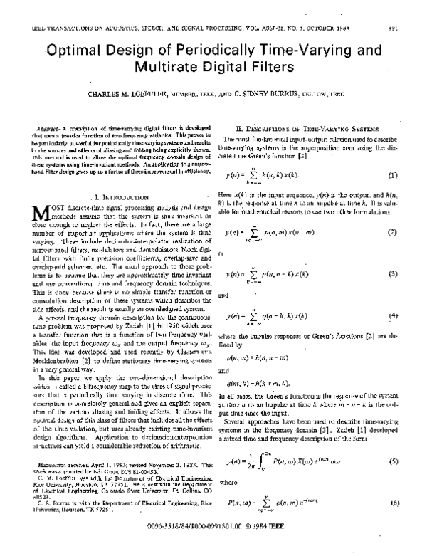 (PDF) Optimal design of periodically time-varying and multirate digital ...
