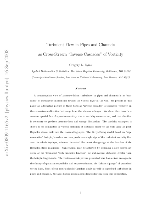 (PDF) Turbulent flow in pipes and channels as cross-stream “inverse cascades” of vorticity ...