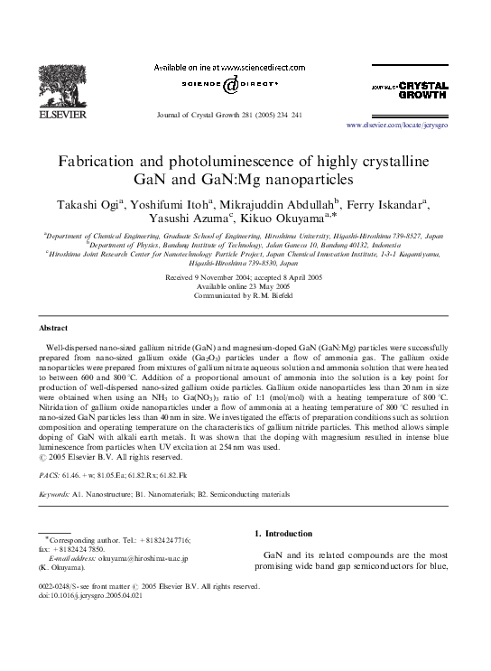 (PDF) Fabrication and photoluminescence of highly crystalline GaN and ...