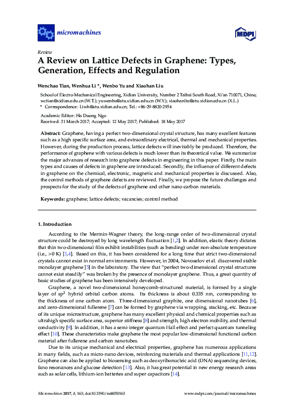 (PDF) A Review on Lattice Defects in Graphene: Types, Generation ...