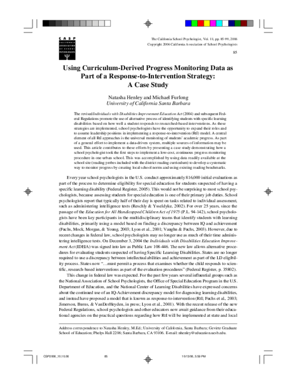 (PDF) Using Curriculum-Derived Progress Monitoring Data as Part of a ...