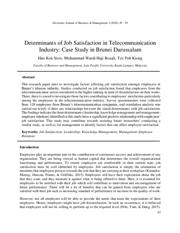 Pdf Determinants Of Job Satisfaction In Telecommunication Industry