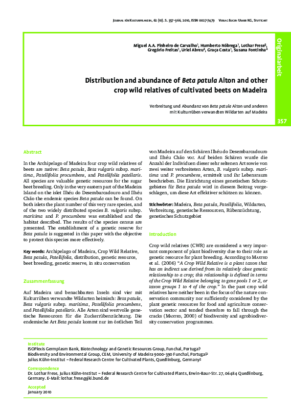 (PDF) Distribution and abundance of Beta patula Aiton and other crop ...