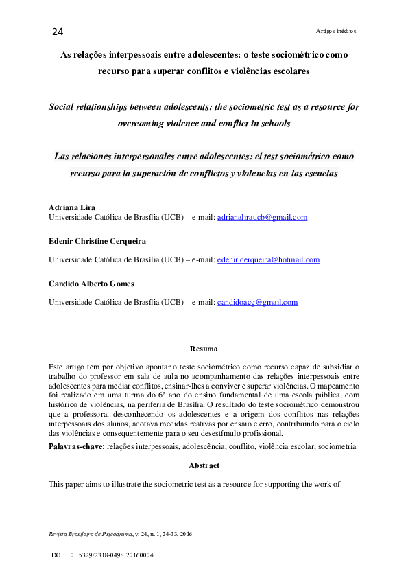 (PDF) Social relationships between adolescents: the sociometric test as ...