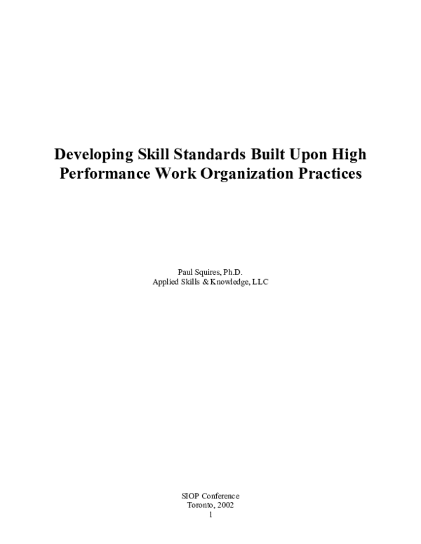 (PDF) Developing Skill Standards Built Upon High Performance Work ...