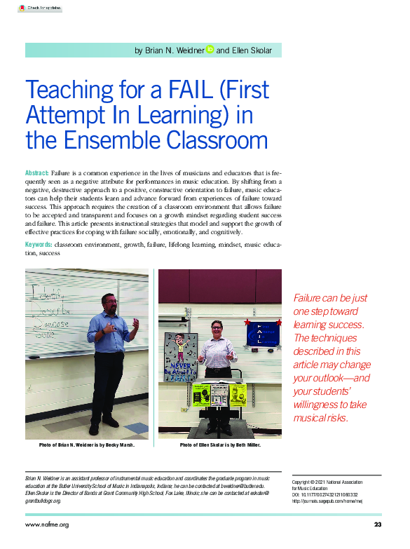 (PDF) Teaching for a FAIL (First Attempt In Learning) in the Ensemble ...