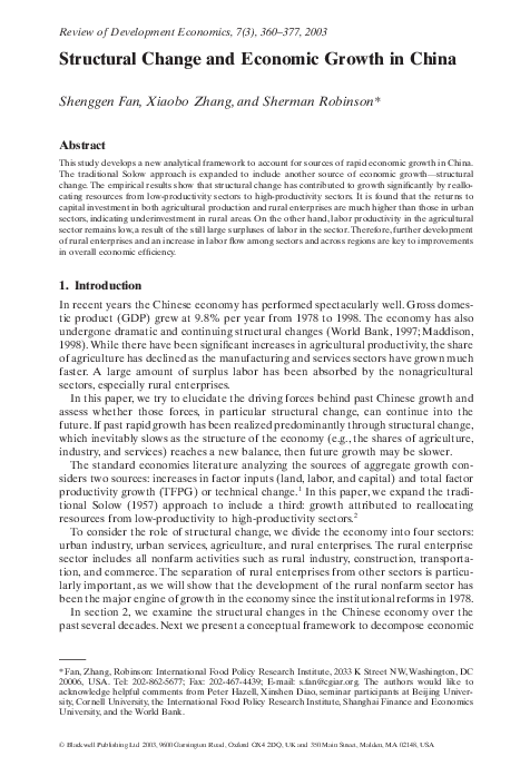 (PDF) Structural Change and Economic Growth in China