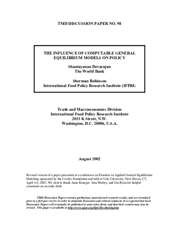 (PDF) The impact of computable general equilibrium models on policy