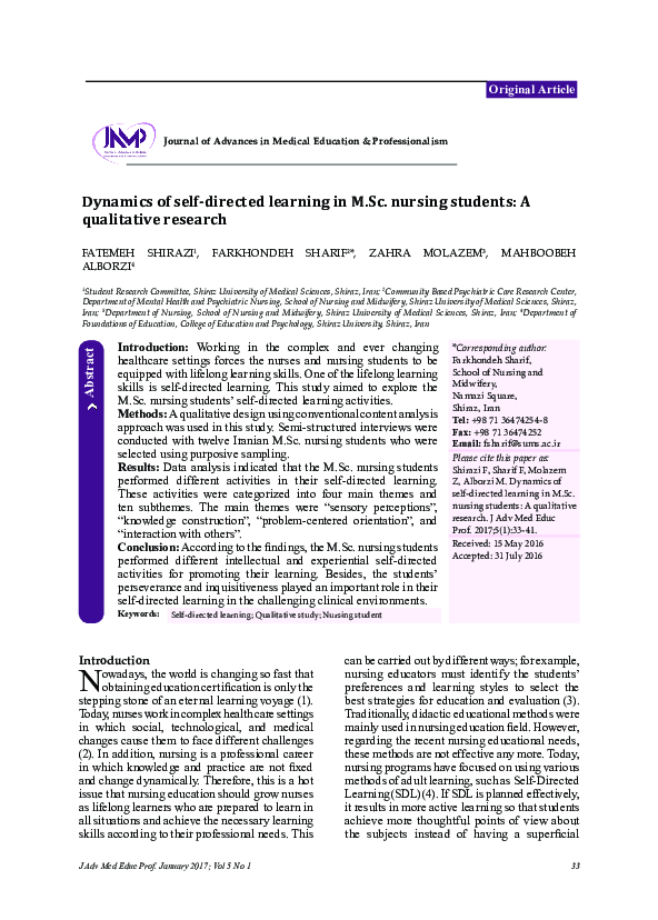 (PDF) Dynamics of self-directed learning in M.Sc. nursing students: A ...