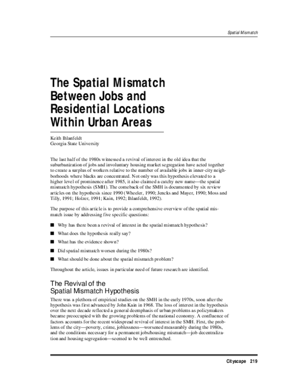 (PDF) Spatial Mismatch Cityscape 219 The Spatial Mismatch Between Jobs ...
