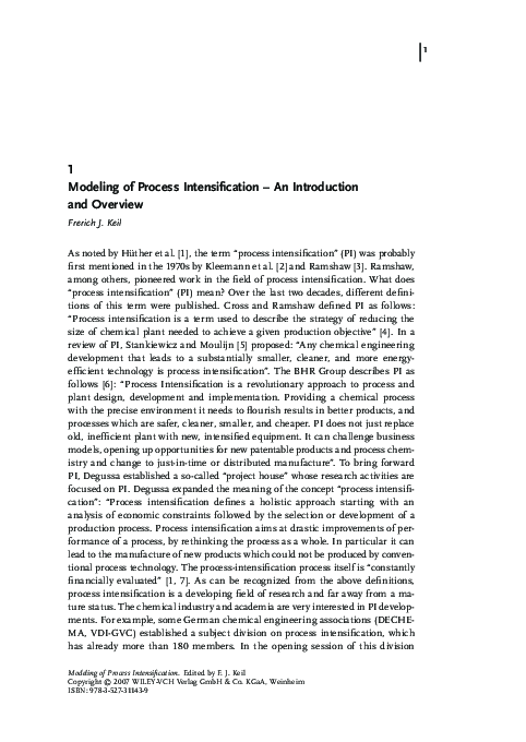 (PDF) Modeling of Process Intensification– An Introduction and Overview