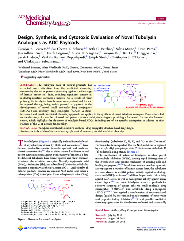 (PDF) Design, Synthesis, and Cytotoxic Evaluation of Novel Tubulysin ...