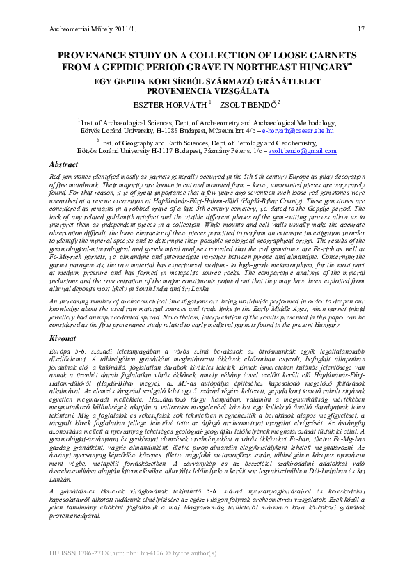 (PDF) Provenance Study on a Collection of Loose Garnets from a Gepidic ...