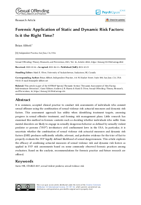 (PDF) Forensic application of static and dynamic risk factors: Is it ...