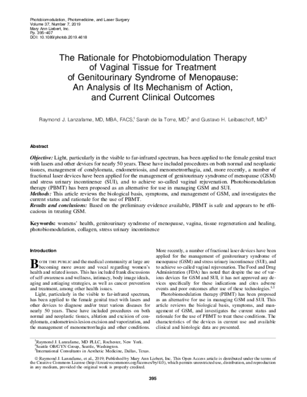 (PDF) The Rationale for Photobiomodulation Therapy of Vaginal Tissue for Treatment of ...