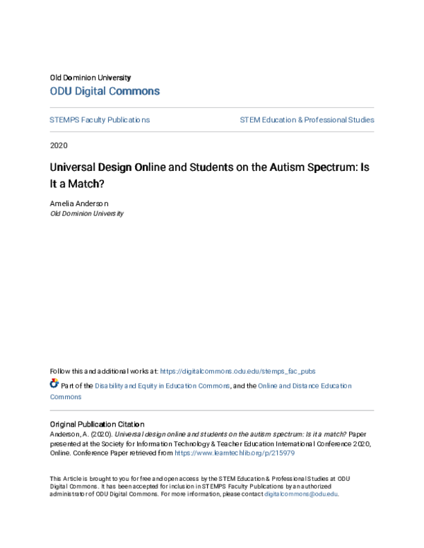 (PDF) Universal Design Online and Students on the Autism Spectrum: Is ...