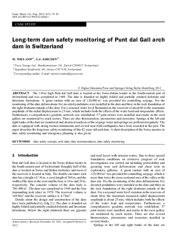 (PDF) Long-term dam safety monitoring of Punt dal Gall arch dam in ...