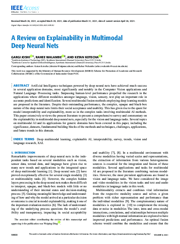 (PDF) A Review on Explainability in Multimodal Deep Neural Nets