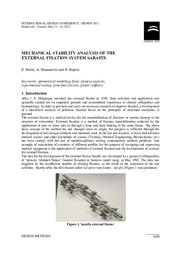 (PDF) Mechanical Stability Analysis of the External Fixation System Sarafix