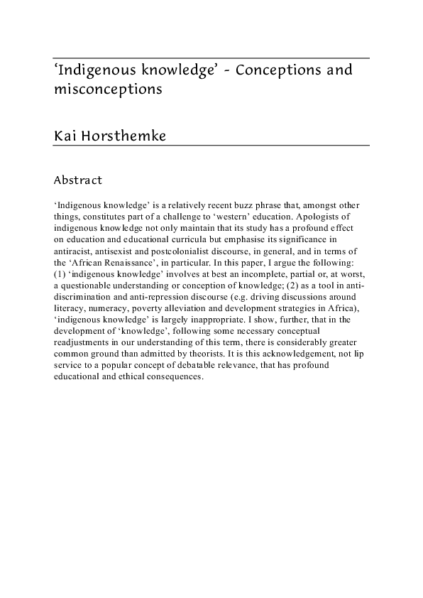 (PDF) Indigenous knowledge'–Conceptions and misconceptions