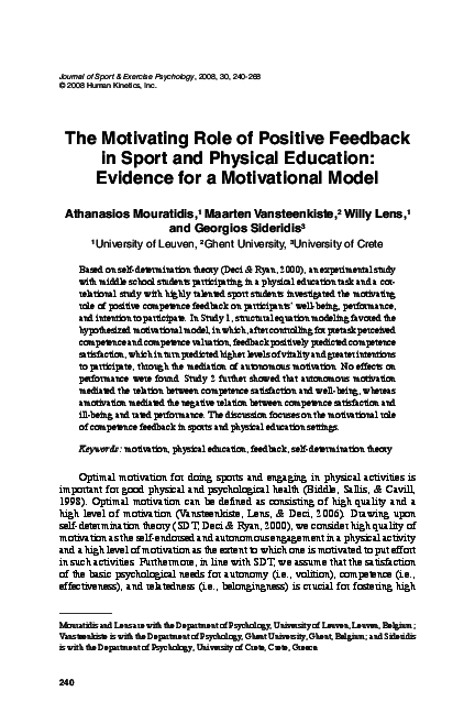 (PDF) The motivating role of positive feedback in sport and physical ...