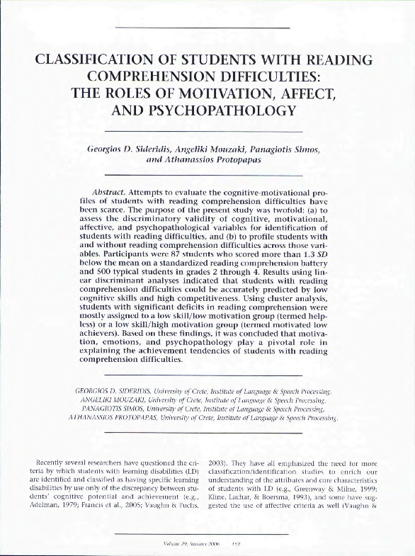 (PDF) Classification of students with reading comprehension ...