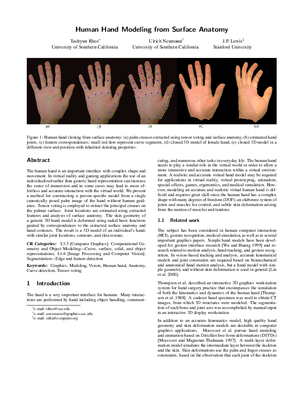(PDF) Human hand modeling from surface anatomy