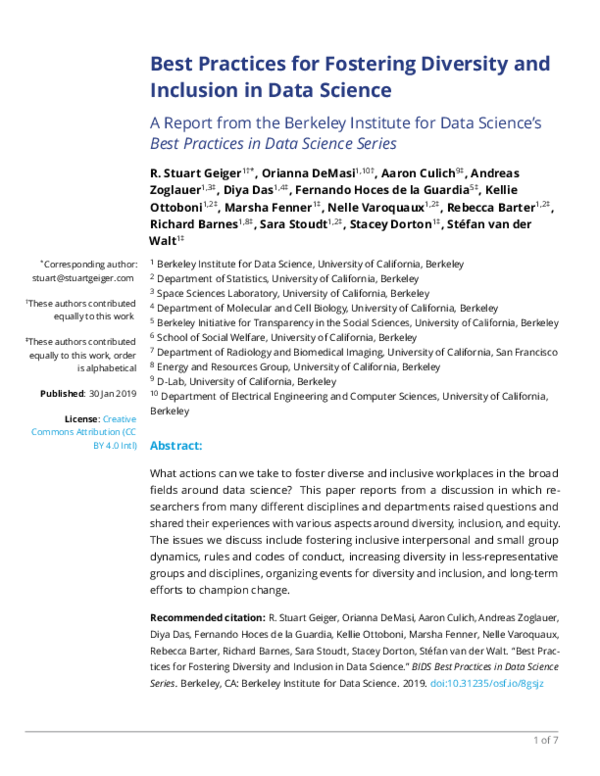 (PDF) Best Practices for Fostering Diversity and Inclusion in Data ... (PDF) Best Practices for Fostering Diversity and Inclusion in Data ...