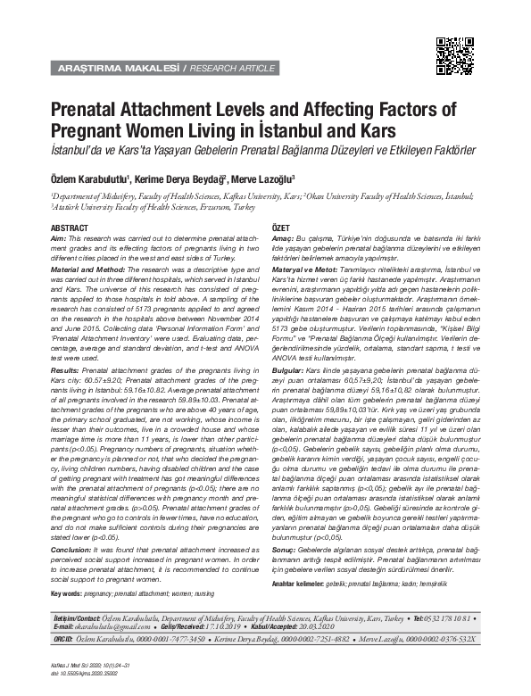 (PDF) Prenatal Attachment Levels and Affecting Factors of Pregnant ...