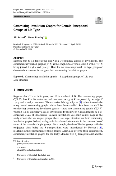 Pdf Commuting Involution Graphs For Certain Exceptional Groups Of Lie