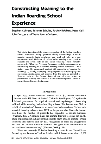(PDF) Constructing Meaning to the Indian Boarding School Experience