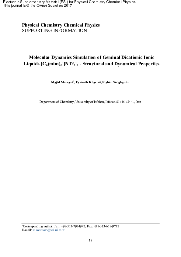 (PDF) Molecular dynamics simulation of geminal dicationic ionic liquids [Cn(mim)2][NTf2]2 ...