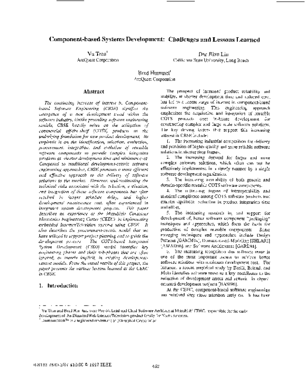 (PDF) Component-based systems development: challenges and lessons learned