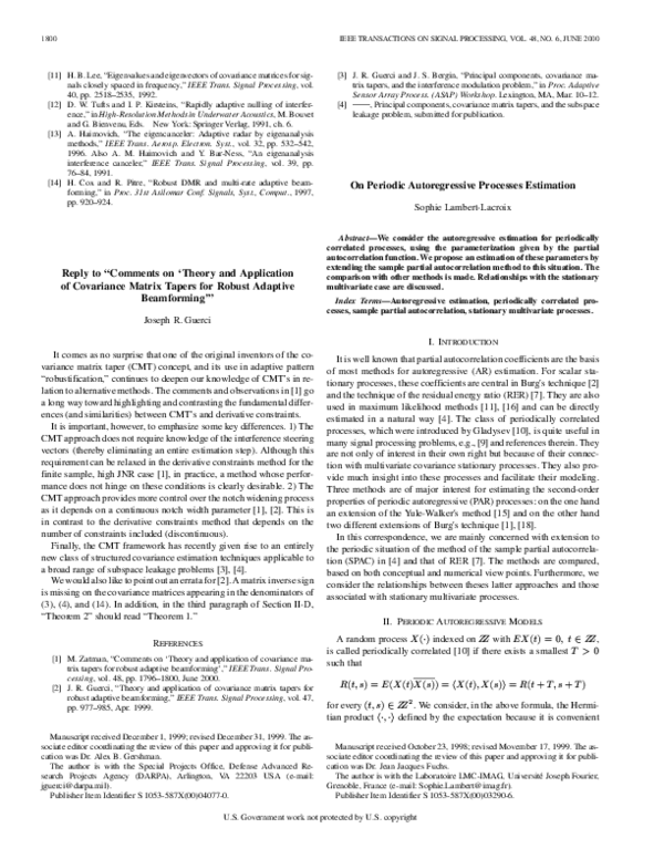 (PDF) Theory and application of covariance matrix tapers for robust adaptive beamforming