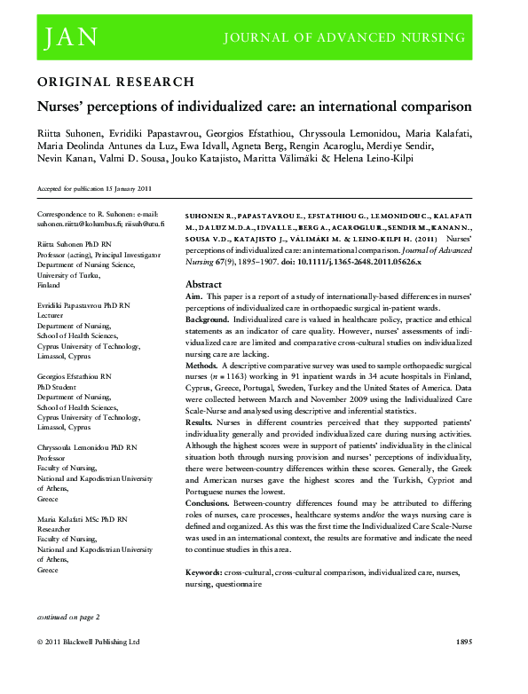 (PDF) Nurses’ perceptions of individualized care: an international comparison