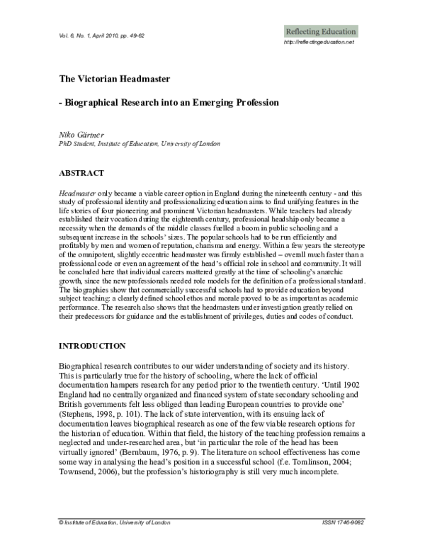 (PDF) The Victorian Headmaster: Biographical Research into an Emerging ...