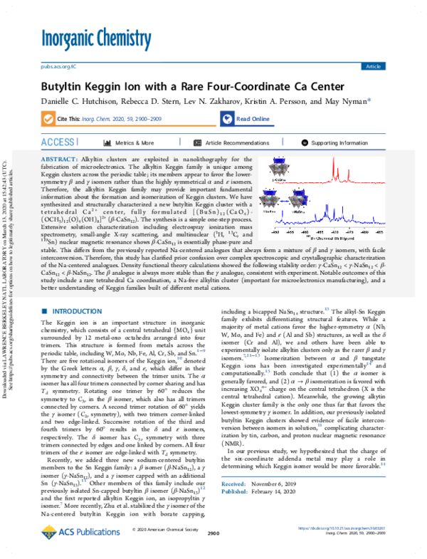 (PDF) Butyltin Keggin Ion with a Rare Four-Coordinate Ca Center