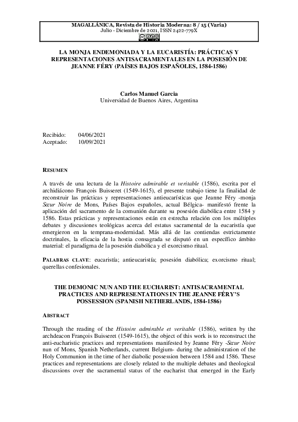 (PDF) CARLOS MANUEL GARCÍA: "La monja endemoniada y la eucaristía ...