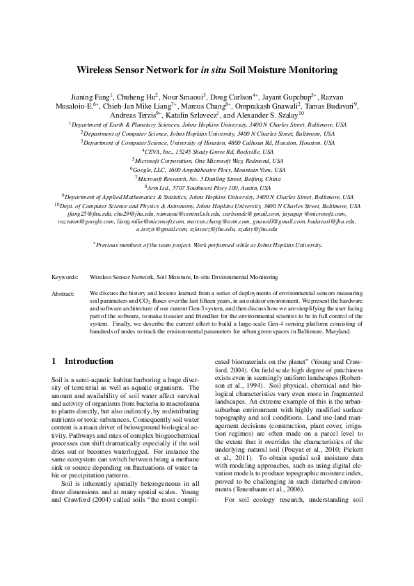 (PDF) Wireless sensor network for in situ soil moisture monitoring